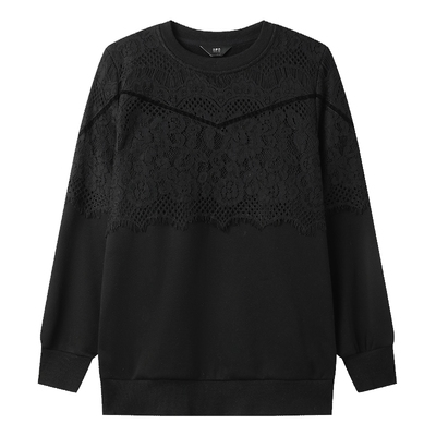 白鹿语加绒宽松拼接花边卫衣