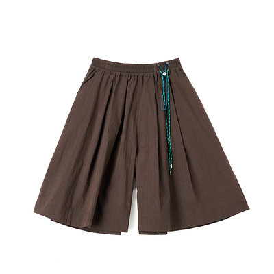 ALL BEINGS25SS夏季新款轻薄纸感超大摆五分彩绳裙裤女