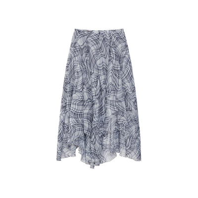 Cycle Document复古黑白格纹垂坠感半身裙女宽松不规则中长款摆裙