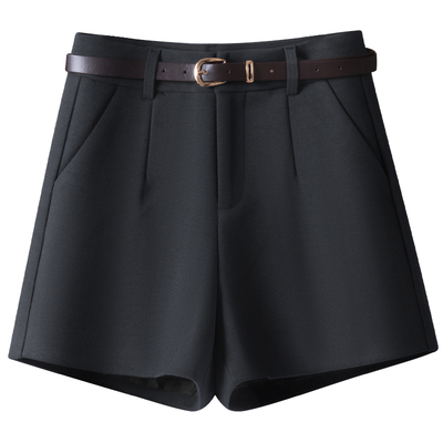 休闲毛呢阔腿裤女秋冬2025年新款高腰显瘦小个子时尚百搭a字短裤