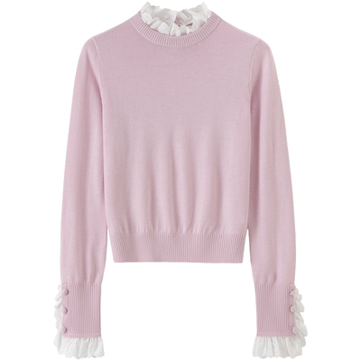 商场同款-BANANA BABY2026年春新款绵羊毛法式可拆卸荷叶领针织衫