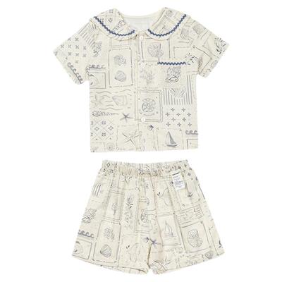 海军领短袖家居服套装oakfamily
