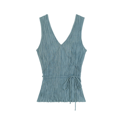 高腰醋酸度假风背心套装