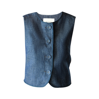 Mogas纯亚麻圆领马甲腰带半裙