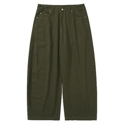 小众绿色工装风BF阔腿裤男长裤