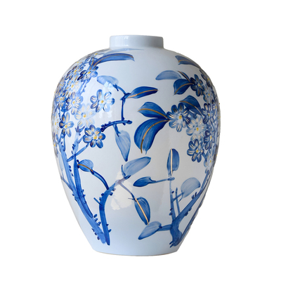 茶花鎏金圆罐景德镇陶瓷花瓶摆件