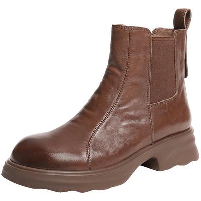 百丽女靴子真皮显瘦瘦切尔西靴新款加绒保暖增高烟筒短靴B2888D85