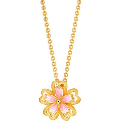 明牌珠宝烤彩足金樱花项坠