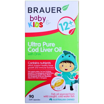 澳大利亚Brauer 蓓澳儿宝宝婴幼儿鳕鱼肝油胶囊DHA  BR007