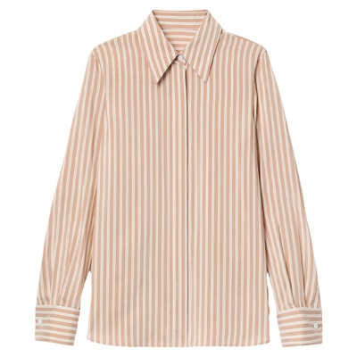LAFAYETTE148/拉飞逸 法式双叠袖条纹色织真丝衬衫宽松桑蚕丝长袖