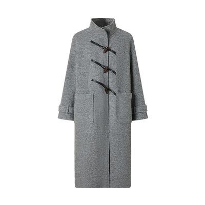 商场同款 摩萨克2025冬新款学院风经典牛角扣长款毛呢大衣外套女