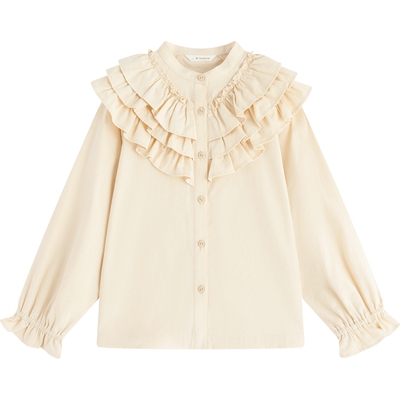 播broadcute童装衬衫秋季新款男女童纯棉荷叶领童趣KEQ3C528