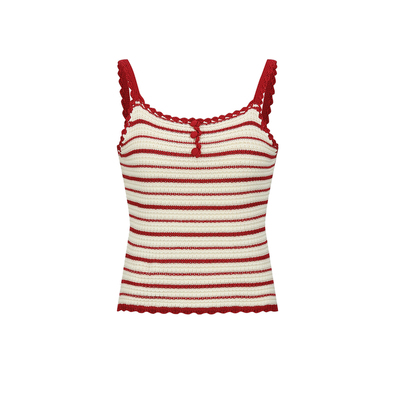 UR&DC2026春季新款辣妹风日常撞色纽扣花边吊带针织衫女短款上衣