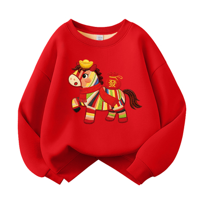 红豆儿童红色卫衣加绒款喜庆风