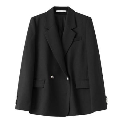 经典黑色垫肩廓形休闲西服套装