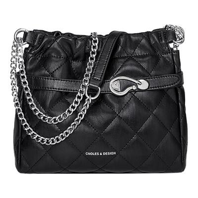 Cnoles蔻一水桶包女新款牛皮菱格链条包斜挎高级感流浪包包女秋