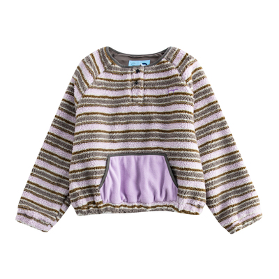 riverstone plus仿羊羔毛条纹亨利领插袋加厚卫衣女冬季保暖外套