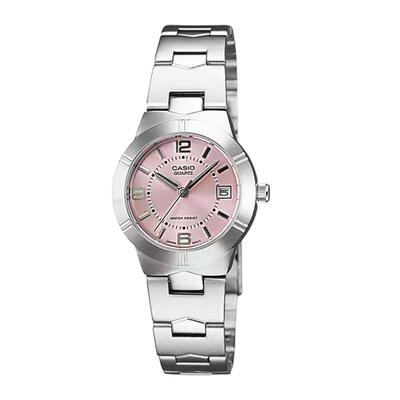 卡西欧手表女士樱花粉时尚简约学生款防水石英小银表LTP-1241D-4A