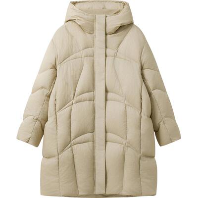 【播奥莱】播休闲宽松连帽羽绒服女冬新中长款保暖外套DDR4RD5130