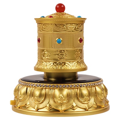 藏式合金电动转筒六字八吉祥摆件