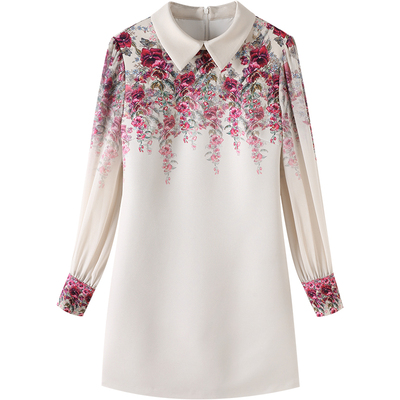 高端精致富家小千金印花连衣裙