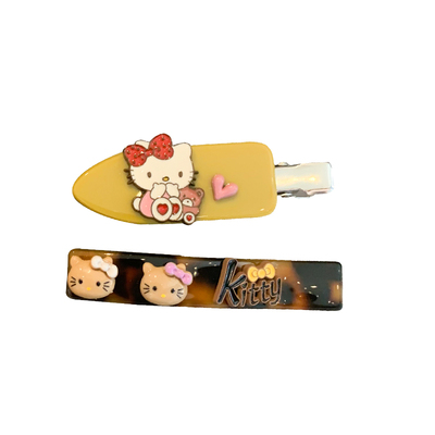 韩国东大门早秋新款2个装撞色字母kt猫懒人鸭嘴夹子减龄少女边夹