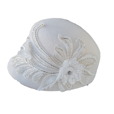 秋冬白色羊毛呢花朵短檐鸭舌帽