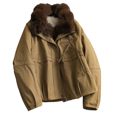 可拆卸狐狸真毛领加绒短款派克服