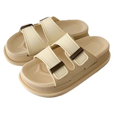 细细条厚底增高时尚外穿双带拖鞋