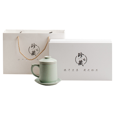 天青汝窑茶水分离茶杯可养办公杯