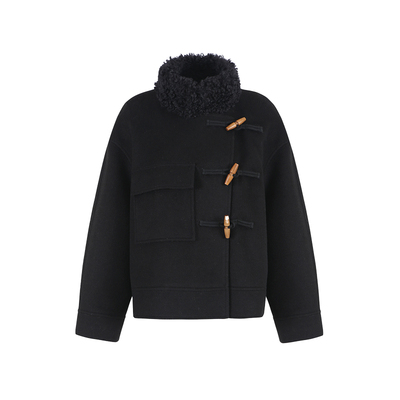 范洛温暖设计感毛毛领毛呢外套