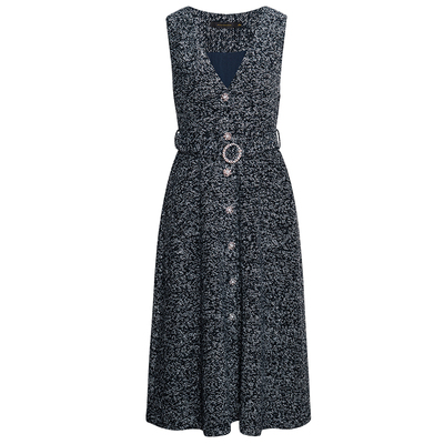 罗衣气质小香风收腰无袖连衣裙