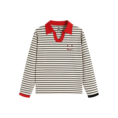 条纹长袖T恤男美式休闲polo衫女