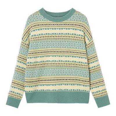 布景毛衣女冬季新品复古慵懒风圆领宽松直筒针织衫外套上衣1679