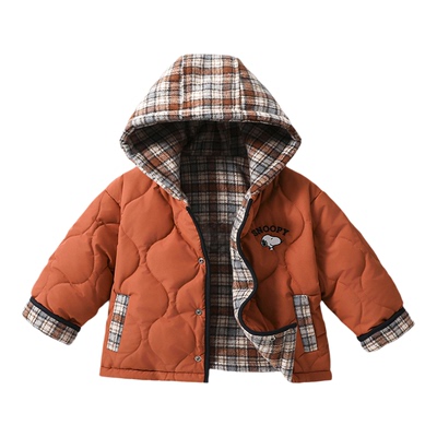 正版史努比童装儿童棉服男童加绒外套秋冬季男孩宝宝两面穿新年装