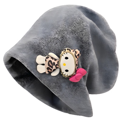 立体豹纹kt堆堆帽女大头围包头帽
