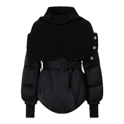 MISS BUCCI秋冬围巾款叠穿V领收腰白鸭绒羽绒服开衫外套女