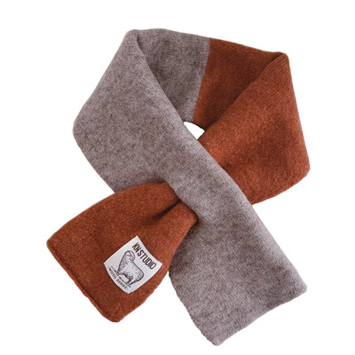 秋冬双色交叉穿孔懒人毛线针织短款小围巾  混纺羊毛保暖围脖女