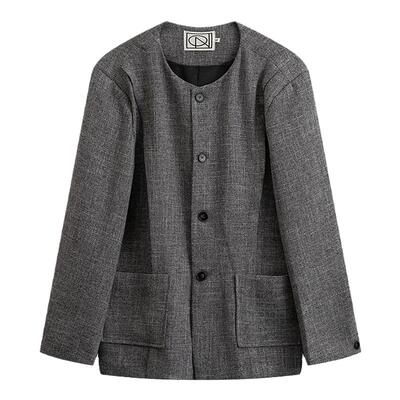 秋季极简风无领宽松休闲西服