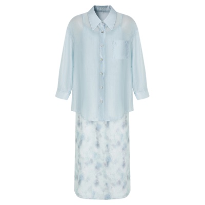 SeRinaBlue衬衫吊带连衣裙女套装