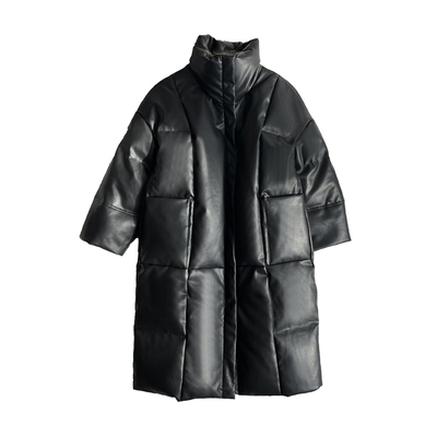 免洗PU皮白鸭绒外套小众设计感