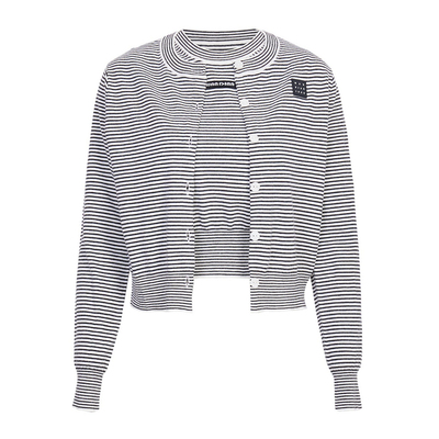 婉甸2026春季新品黑白条纹圆领毛织两件套单排扣羊毛衫1251W05GX2