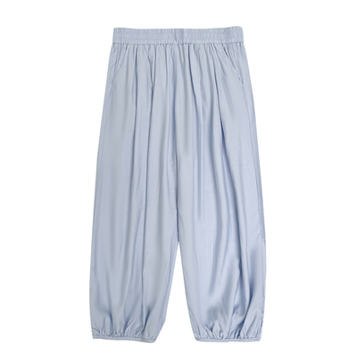 饭饭大码女装14674冰丝束脚花苞灯笼裤女夏薄款胖mm通勤风休闲裤