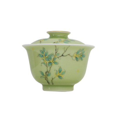 珐琅彩手绘月桂盖碗茶具