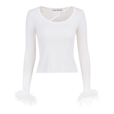 YES BY YESIR叶谦原创设计秋新款白羽绵羊毛修身针织套头衫