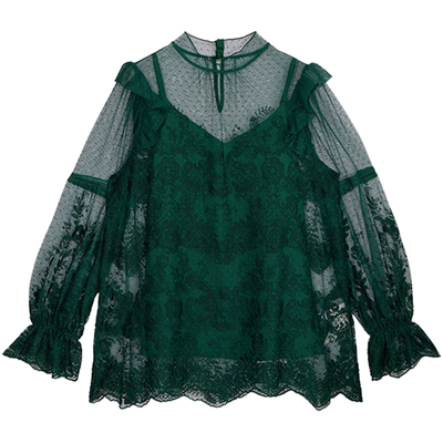 AMERI优雅衬衣蕾丝绣花叠穿式