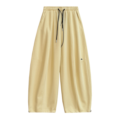 高腰抽绳两穿阔腿卫裤女春新款