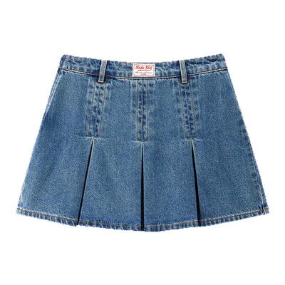 【商场同款】乐町复古织唛牛仔百褶裙夏设计感宽褶短裙C2HEF2521