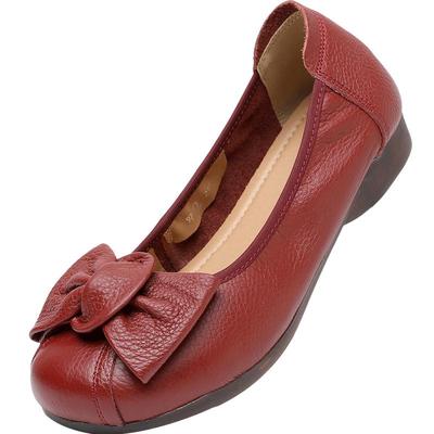 真皮单鞋女牛筋平底妈妈鞋浅口舒适大码豆豆鞋防滑中老年皮鞋4243