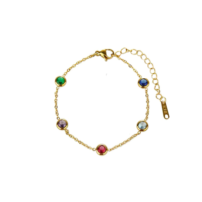 五彩锆石碧玺钛钢手链女轻奢复古